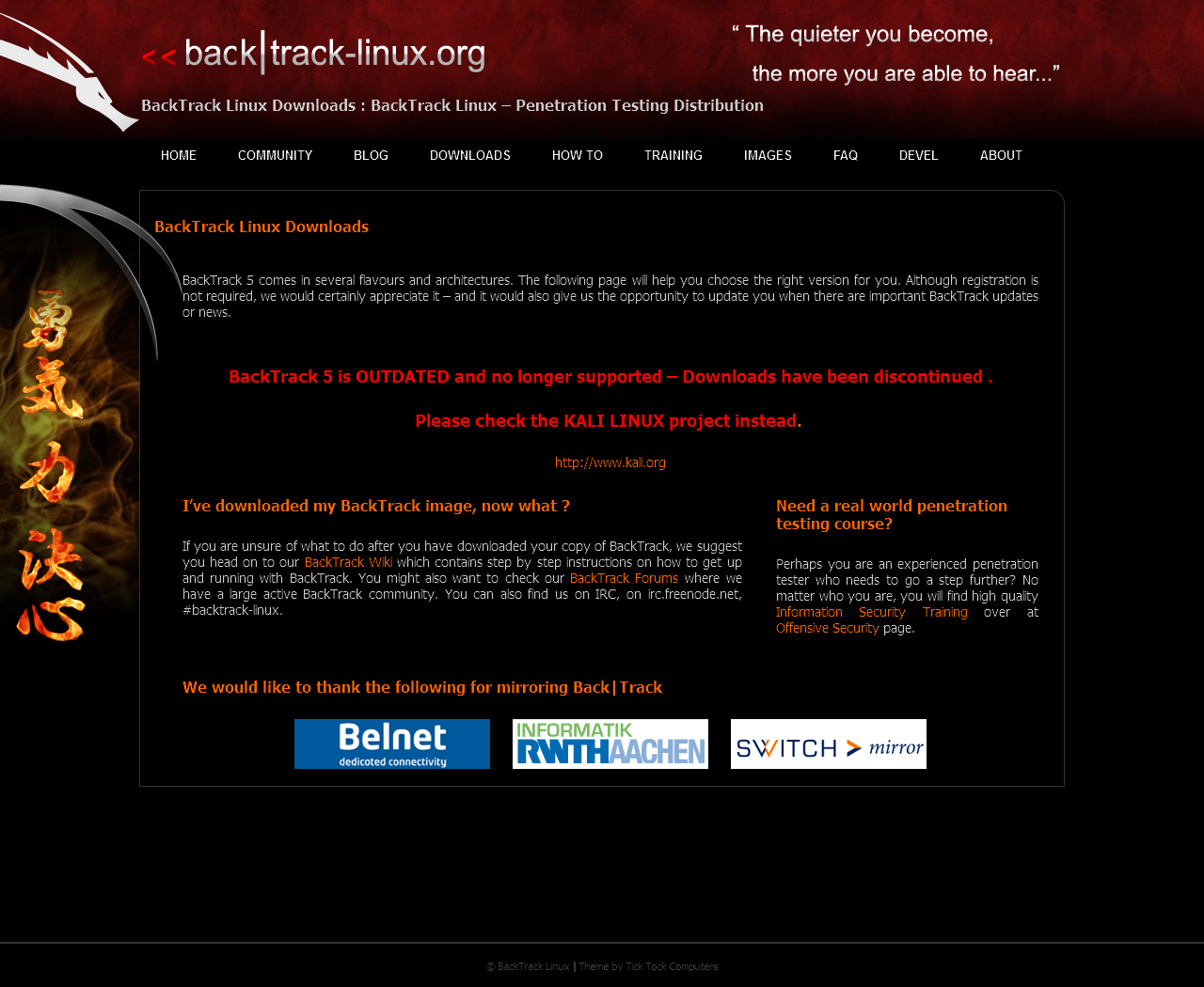 BackTrack5(R3) 2015年時点でのダウンロード方法: 手作りの城